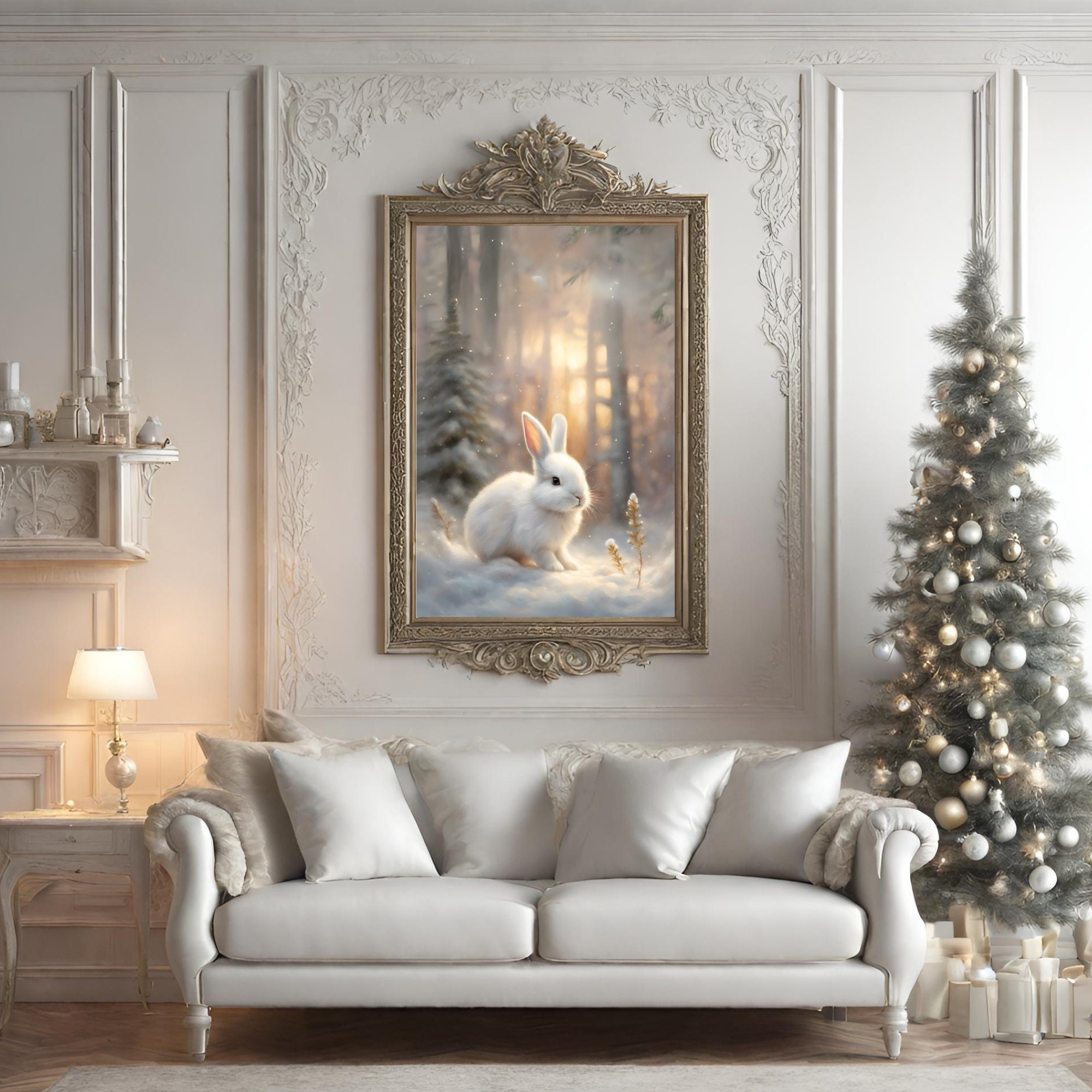 White Christmas Bunny Wall Art Printable | Charming Winter Animal Decor ...