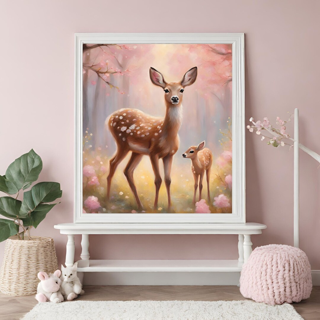 Springtime Mom and Baby Deer | Spring Wall Decor | Floral Printable ...