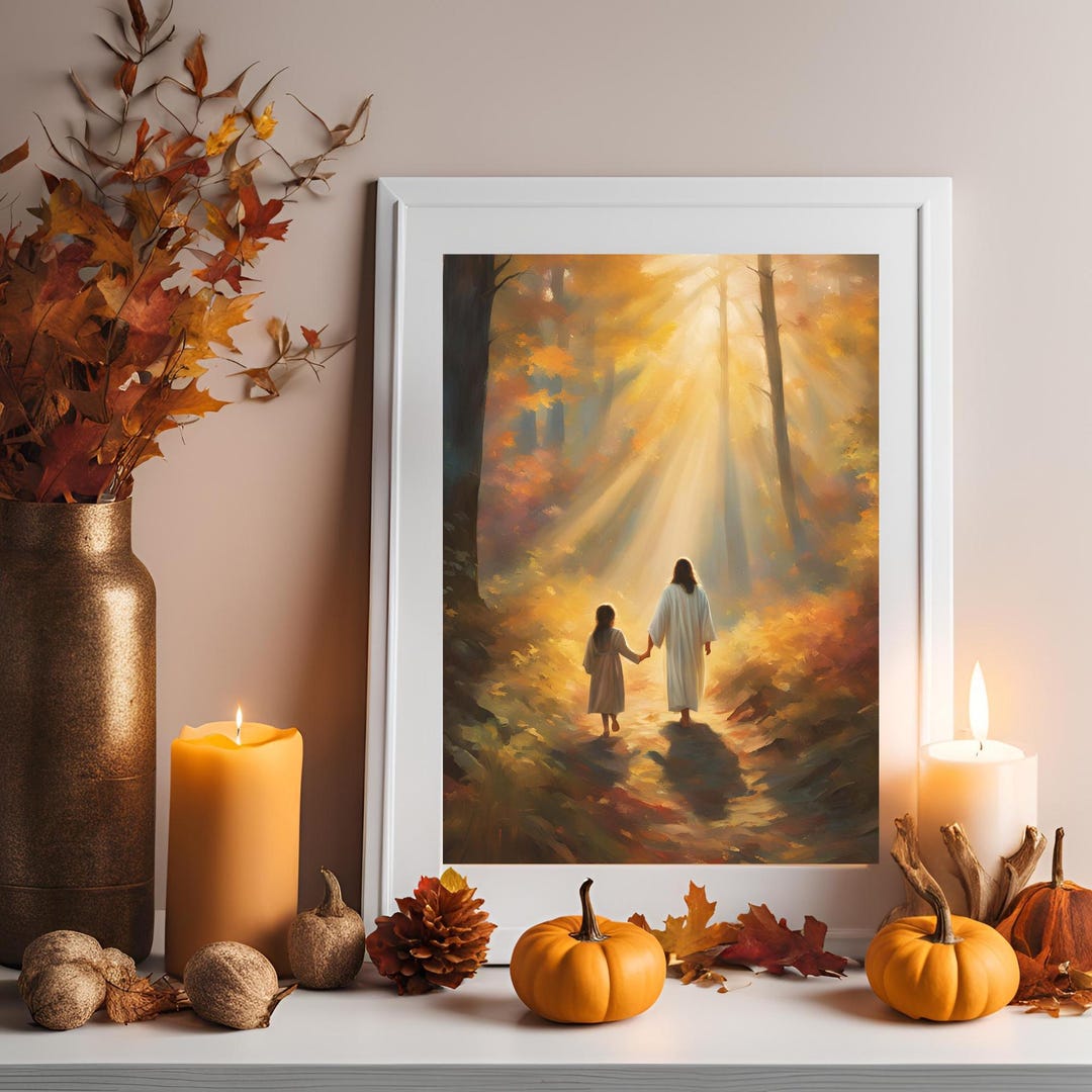 Jesus Walking With Girl Wall Art | Jesus and Child | Jesus Portrait ...