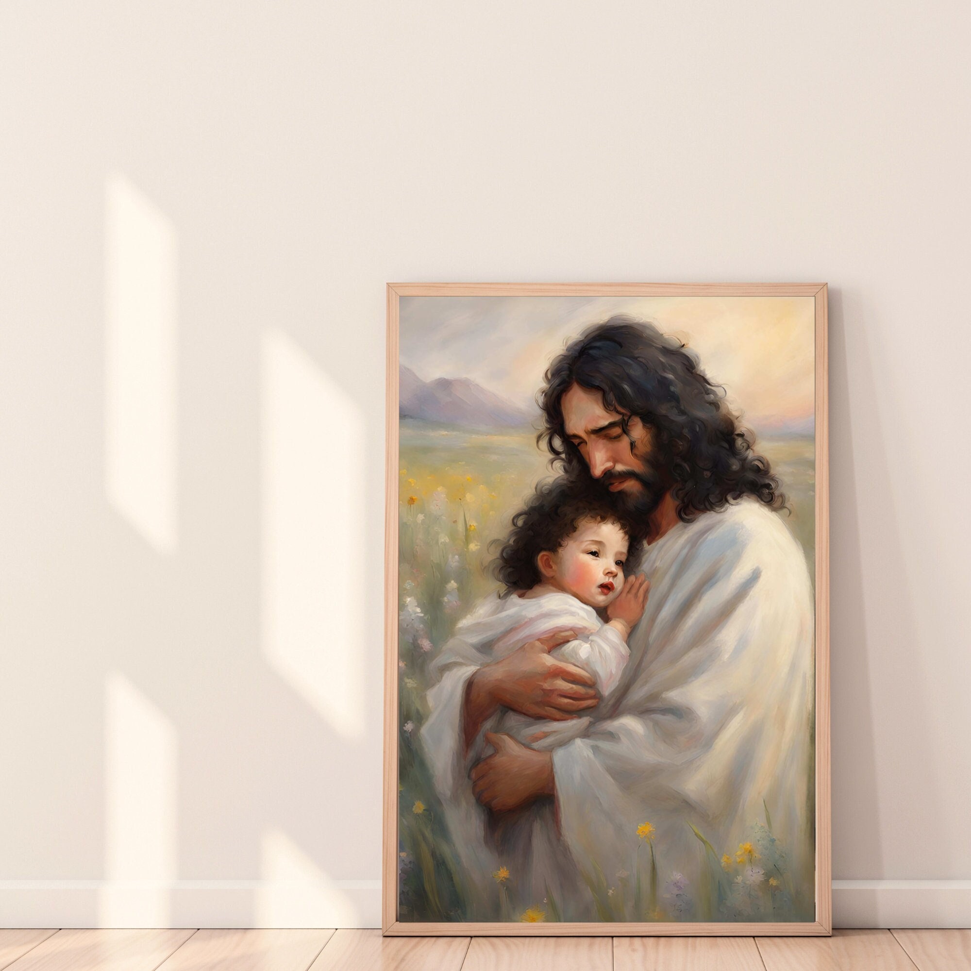 Jesus Holding Baby Girl Wall Art |jesus With Child | Jesus Portrait ...