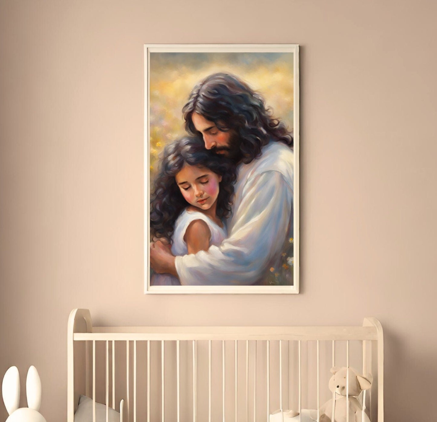 Jesus Hugging Little Girl Wall Art | Jesus Loves | Jesus Portrait ...
