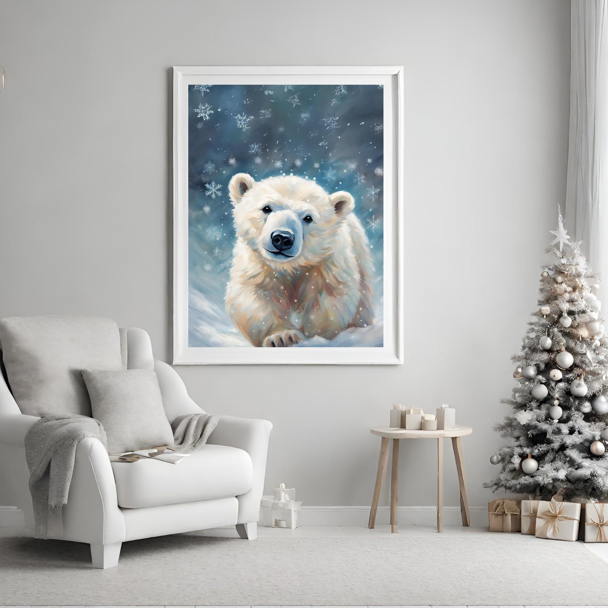 Winter Polar Bear Printable, Arctic Wildlife Wall Art, Snowy Bear Decor ...