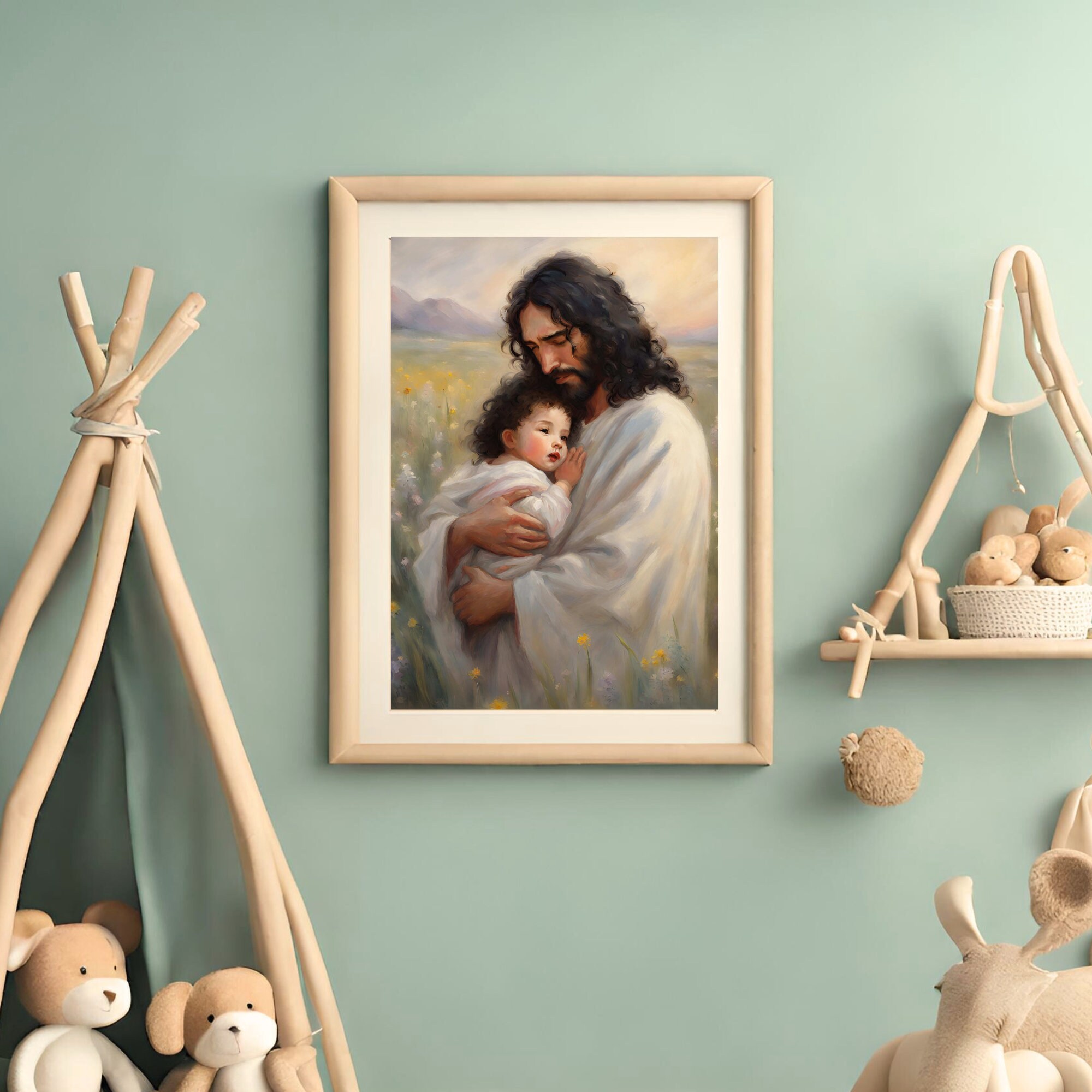 Jesus Holding Baby Girl Wall Art |jesus With Child | Jesus Portrait ...