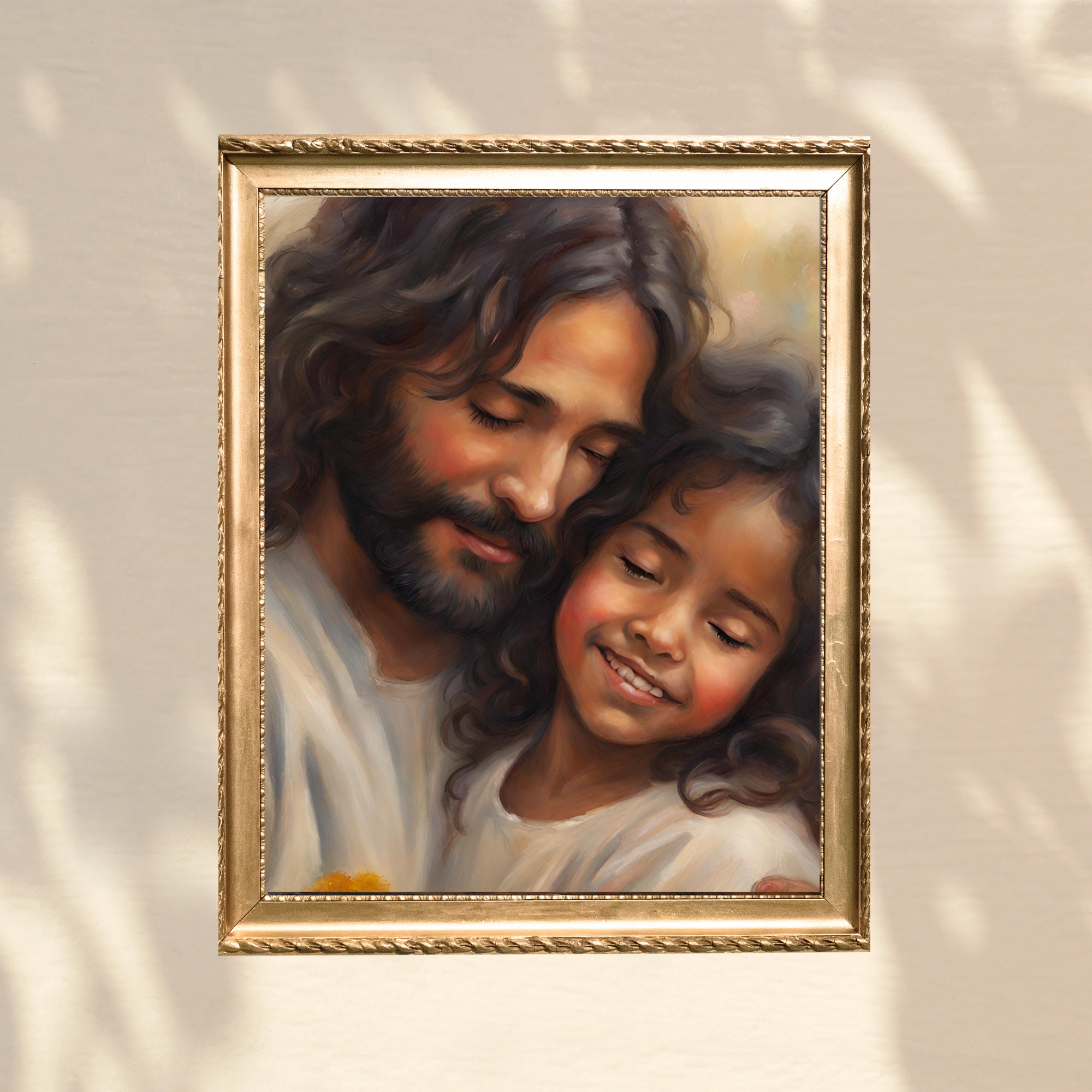 Jesus Embracing Little Girl Wall Art | Jesus Loves | Christian Nursery ...