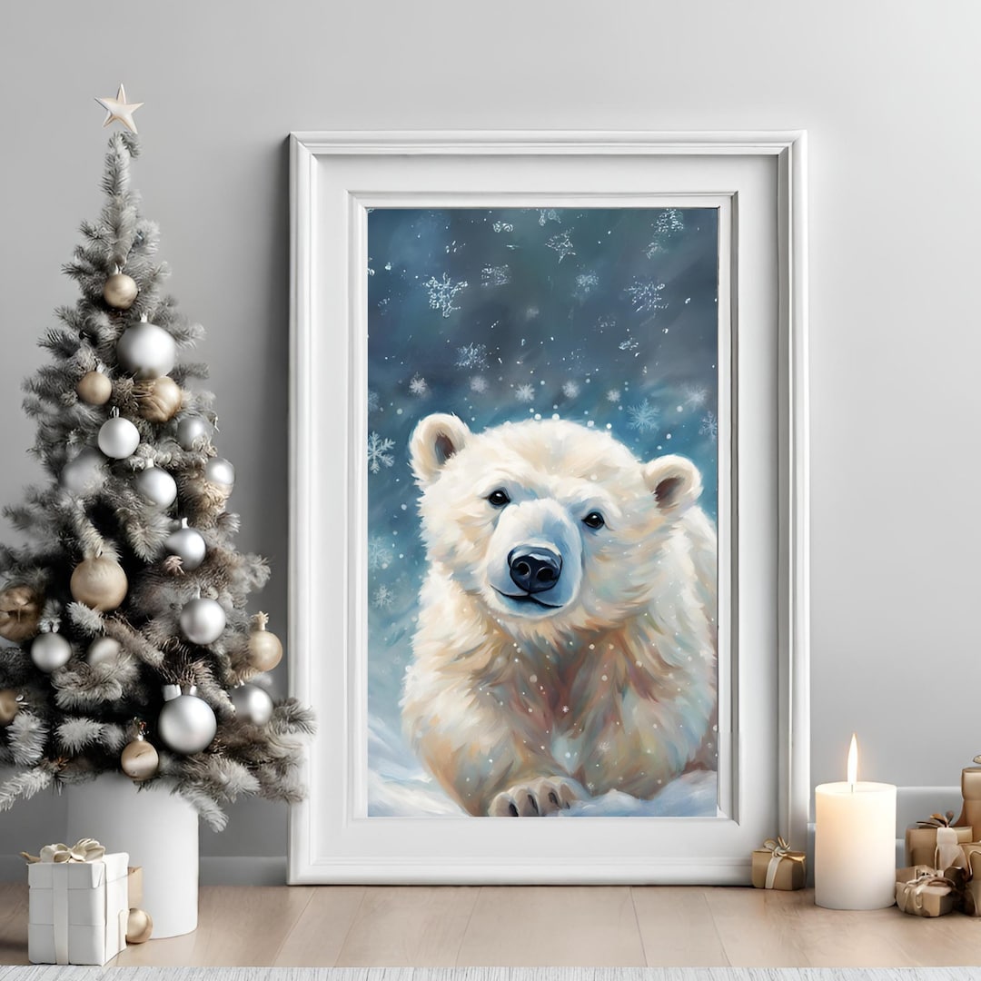 Winter Polar Bear Printable, Arctic Wildlife Wall Art, Snowy Bear Decor ...