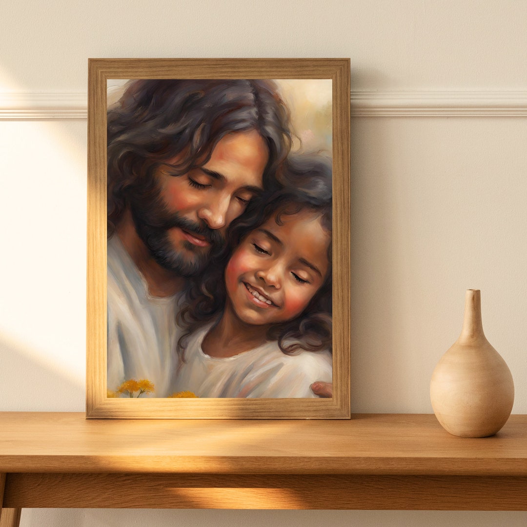 Jesus Embracing Little Girl Wall Art | Jesus Loves | Christian Nursery ...