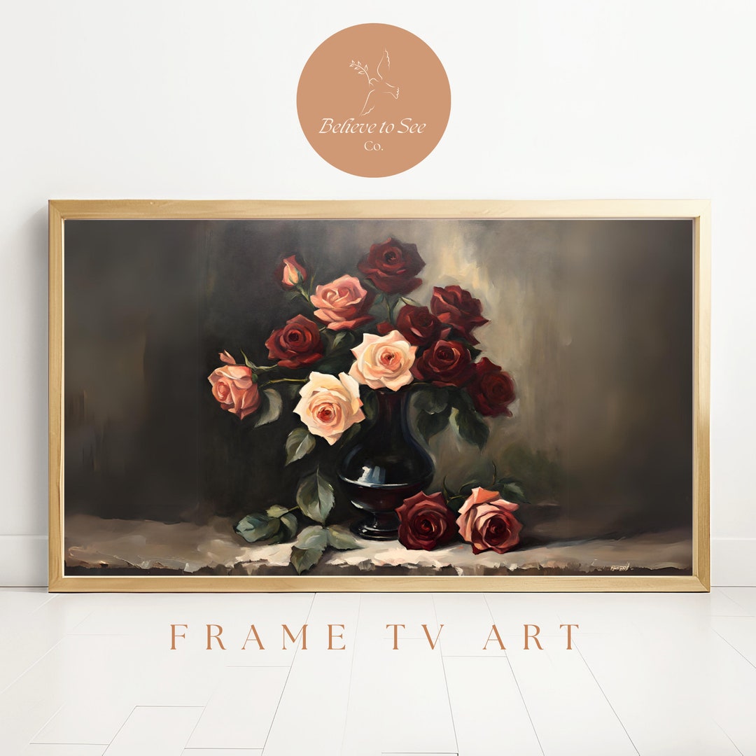 Romantic Moody Roses in Vase Still Life Frame TV Art - Vintage Digital ...