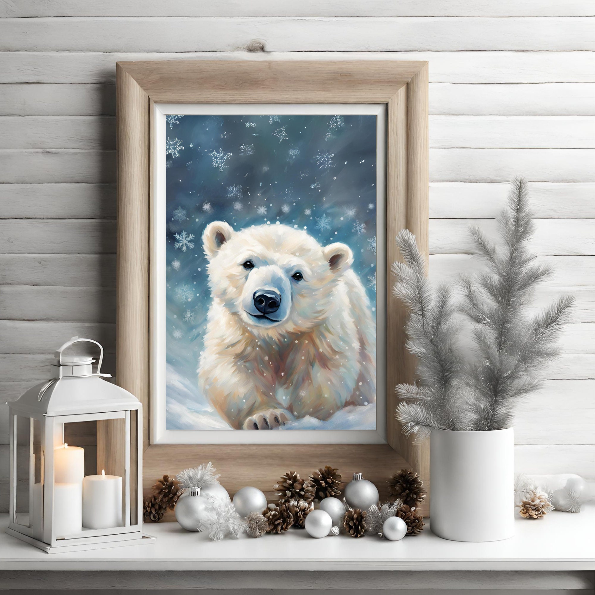 Winter Polar Bear Printable, Arctic Wildlife Wall Art, Snowy Bear Decor ...