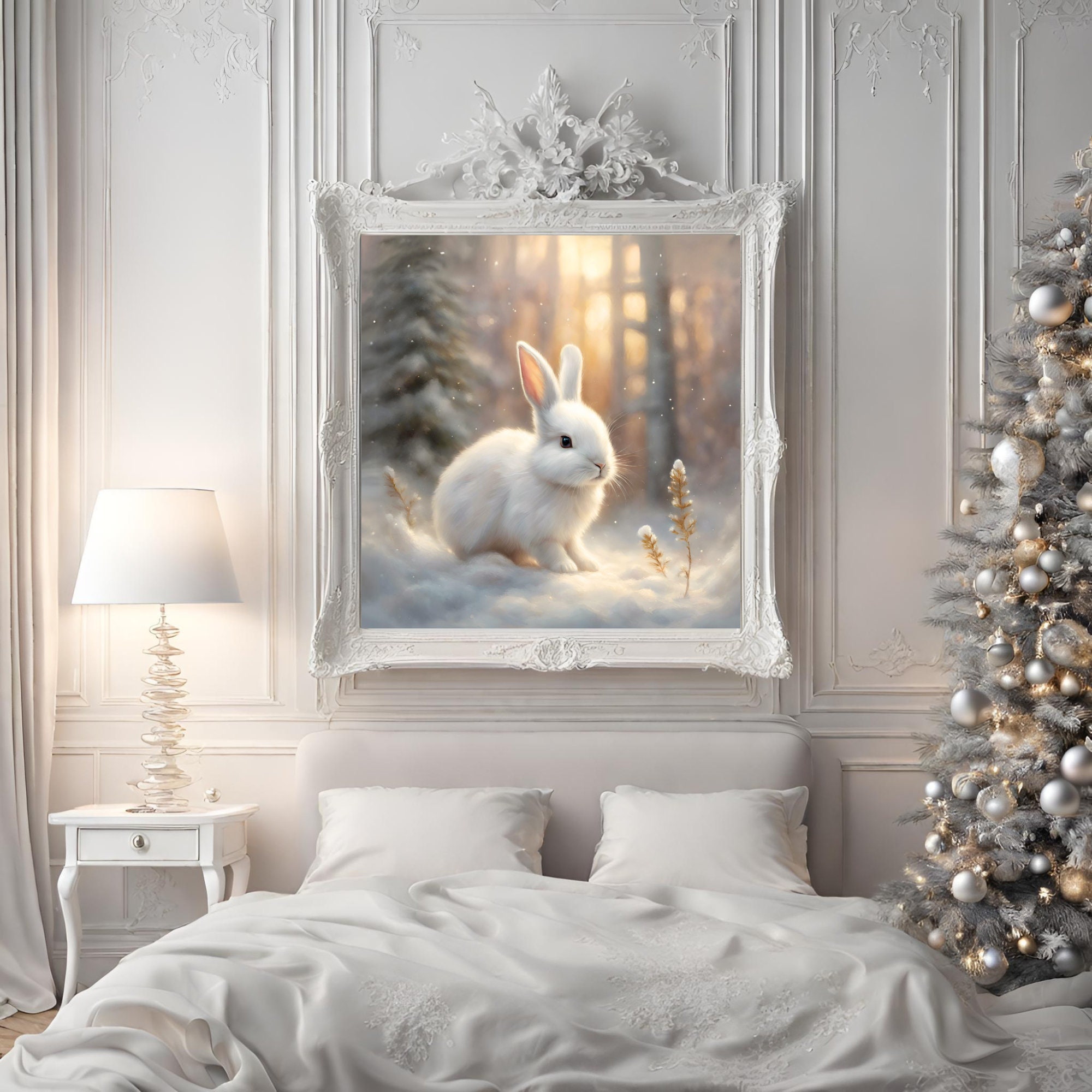 White Christmas Bunny Wall Art Printable | Charming Winter Animal Decor ...