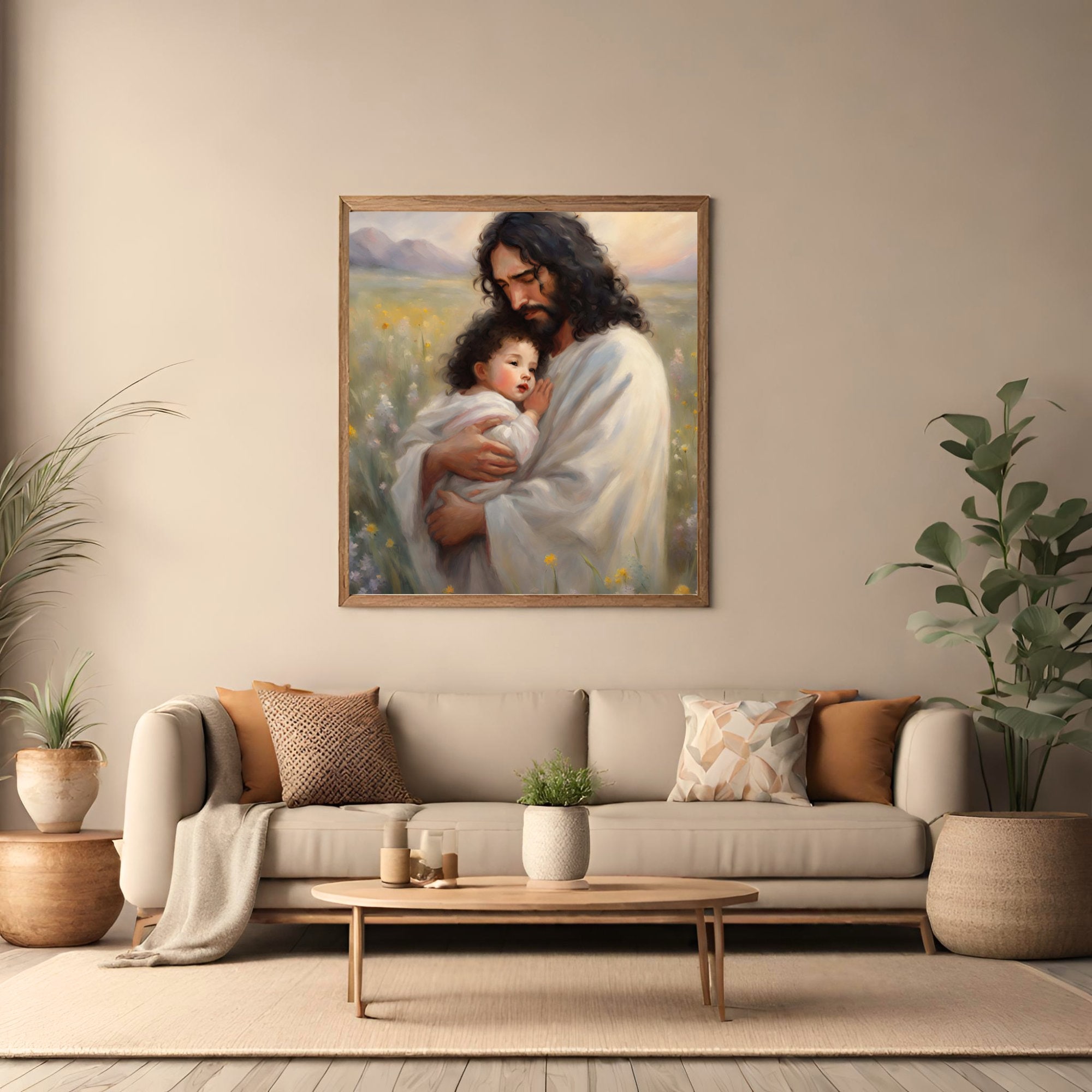 Jesus Holding Baby Girl Wall Art |jesus With Child | Jesus Portrait ...