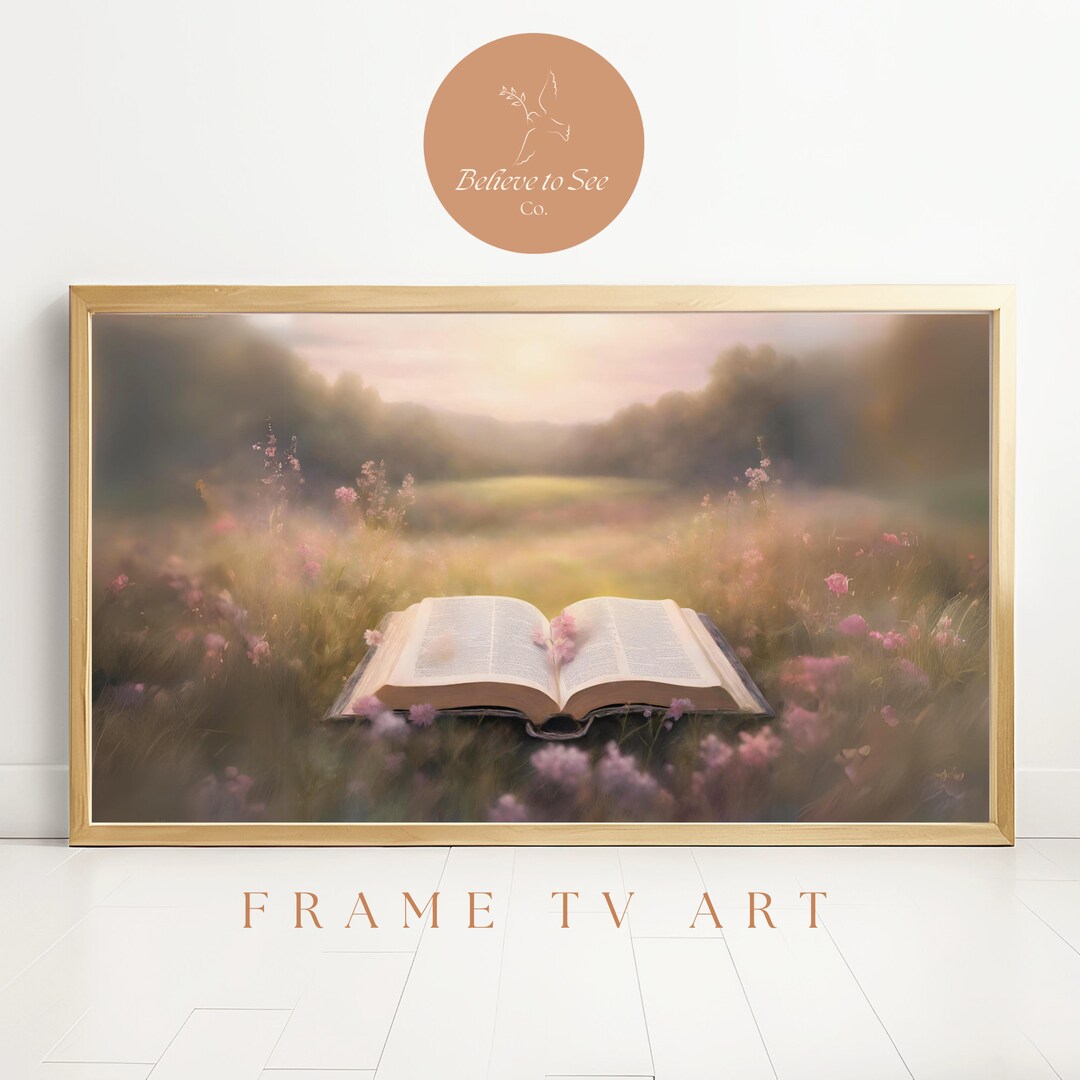 Bible in Spring Field of Flowers Frame TV Art, Cottagecore Frame TV Art ...