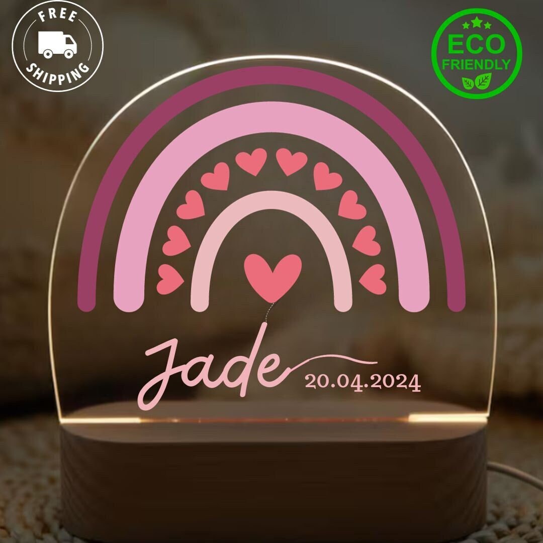 Veilleuse arc-en-ciel prénom & date de naissance - Etsy France