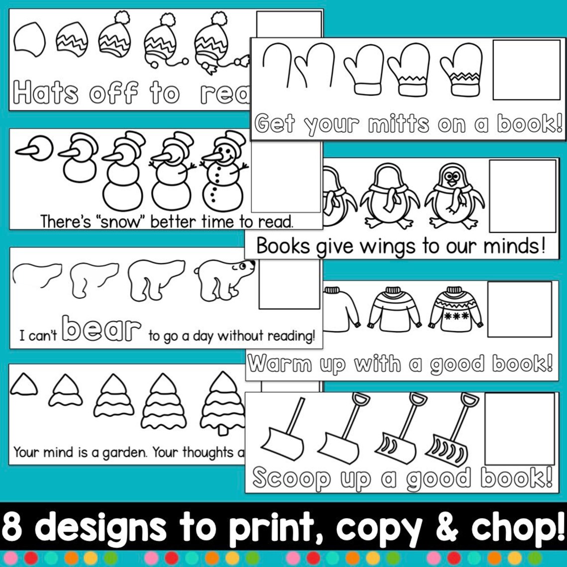 Winter Directed Drawing Printable Bookmarks December January February ...