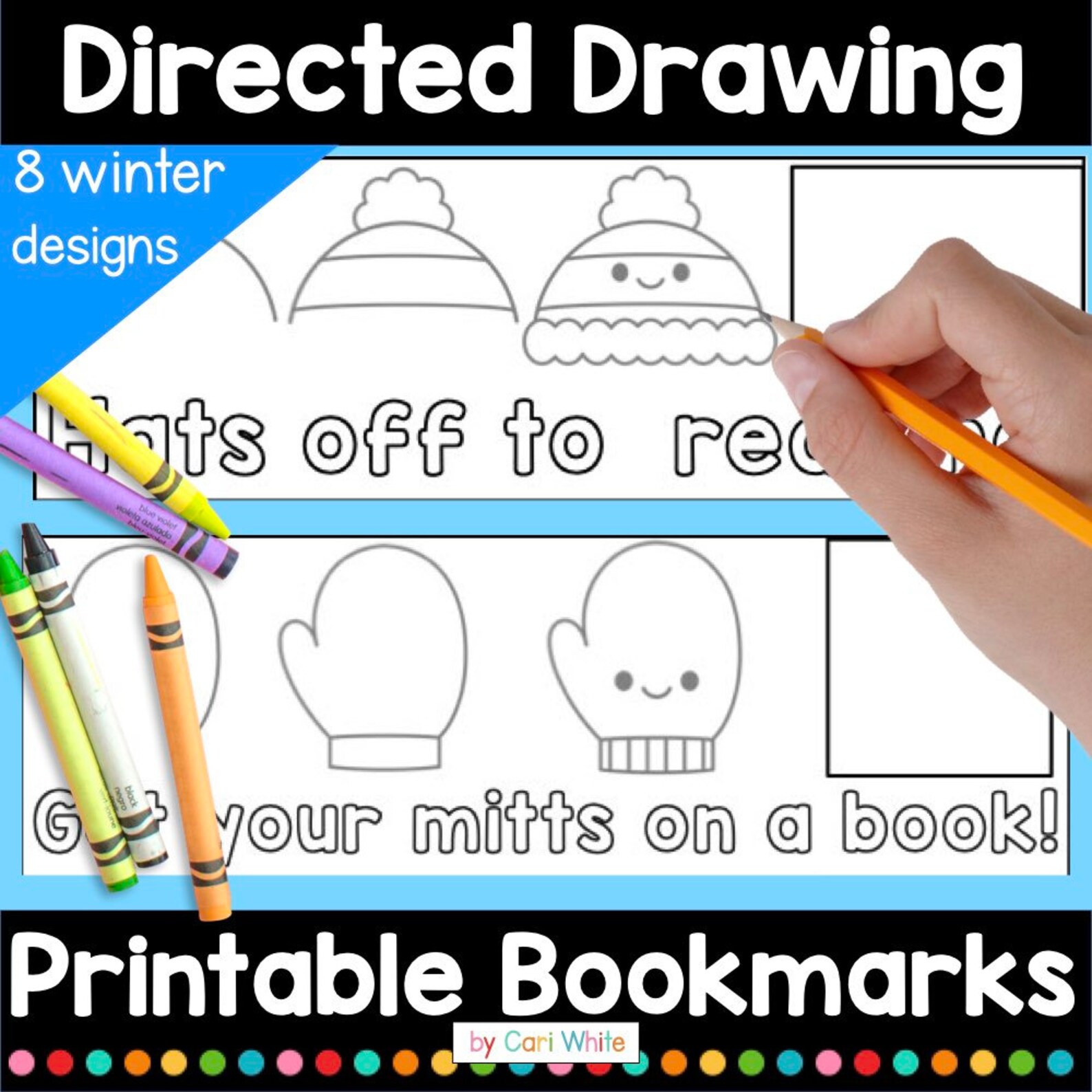 Winter Directed Drawing Printable Bookmarks December January February ...