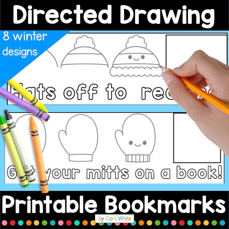 Winter Directed Drawing Printable Bookmarks December January February ...