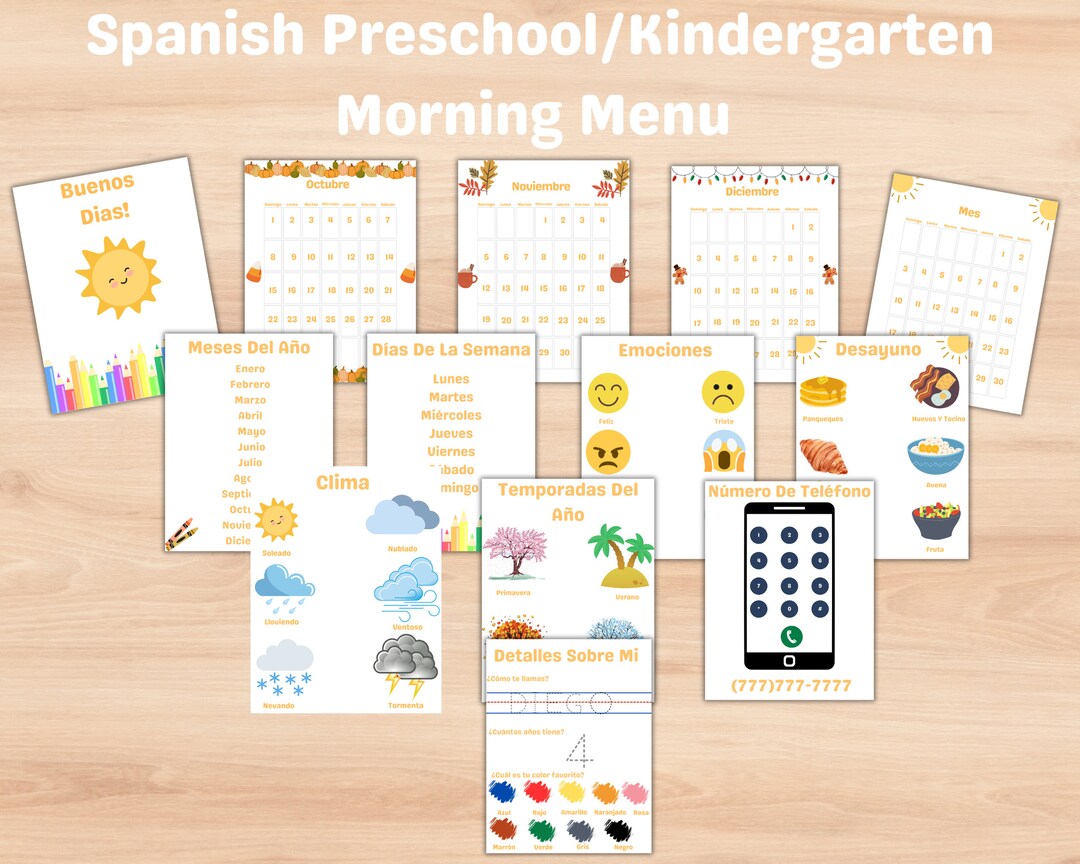 Spanish Preschool/kindergarten Morning Menu - Etsy