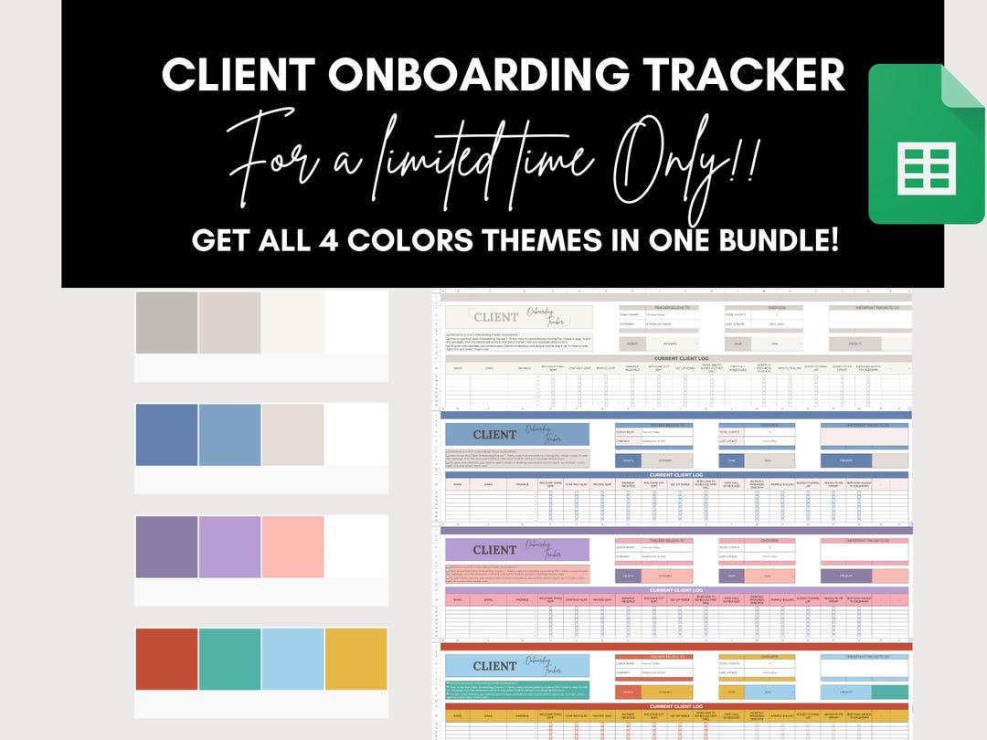 Client Onboarding Tracker Spreadsheet 4 Color in 1 | Client Management ...