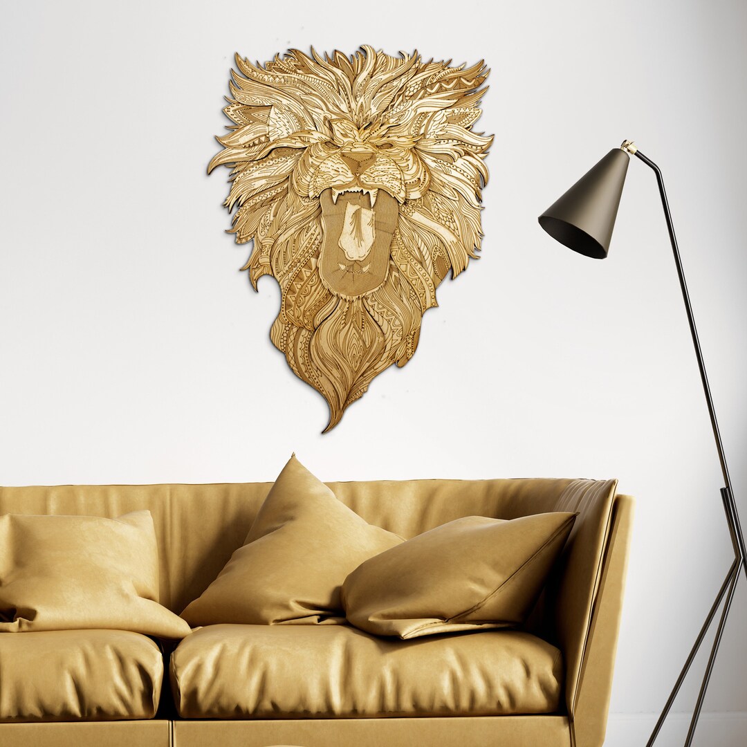 Lion Head Wall Decor From Wood, Layered Lion Hanging Sign, Wooden Wall ...