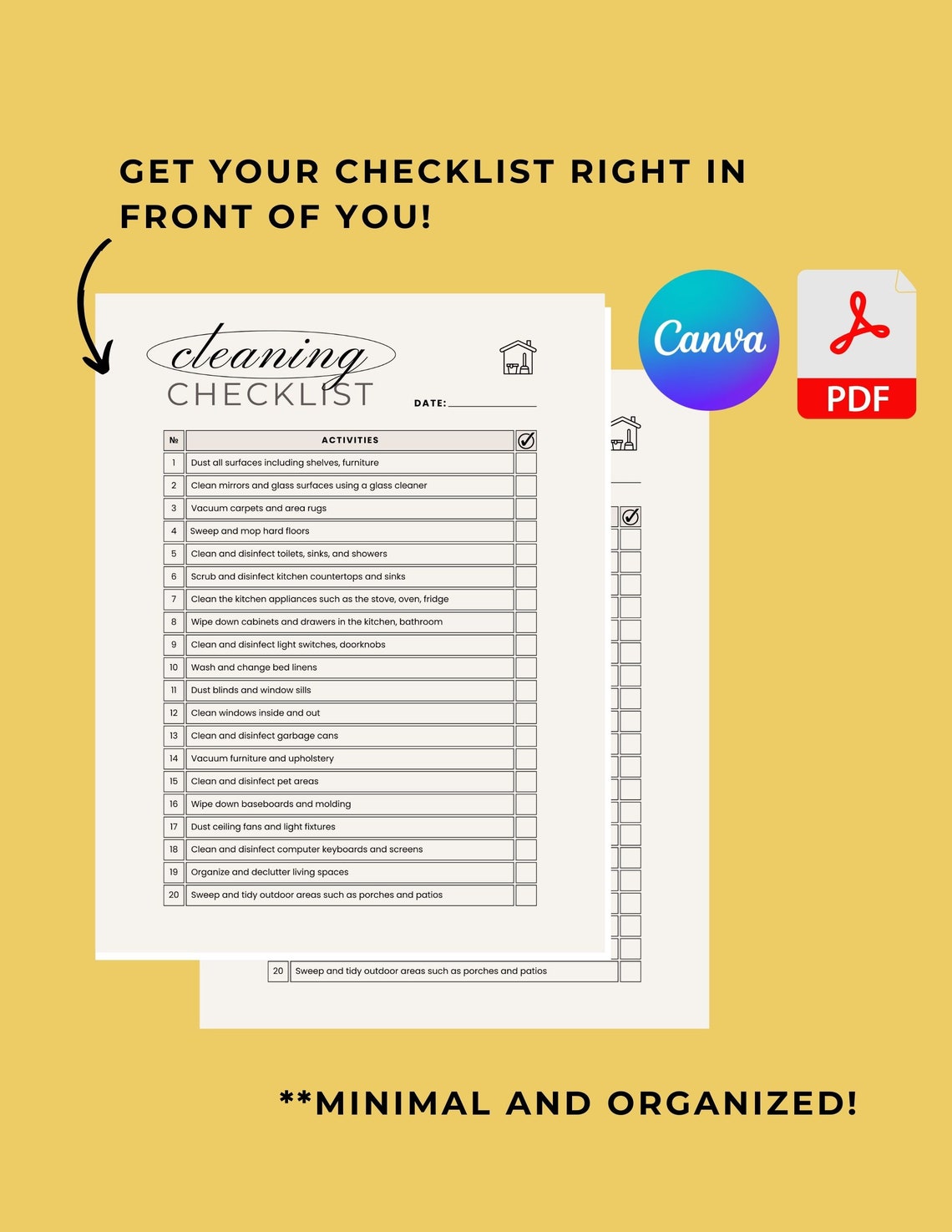 Minimal Cleaning Checklist Template - Etsy