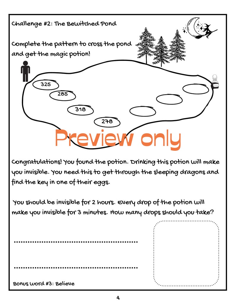 Enchanted Forest Math Mystery Game Worksheet for Grades 4-5 - Etsy