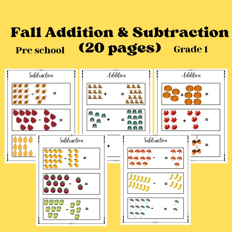 Fall Addition and Subtraction Pre School and Grade 1 - Etsy