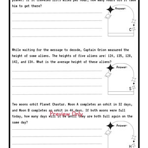 Chaos in Space: Math Adventure Worksheet for Grades 5-6 - Etsy