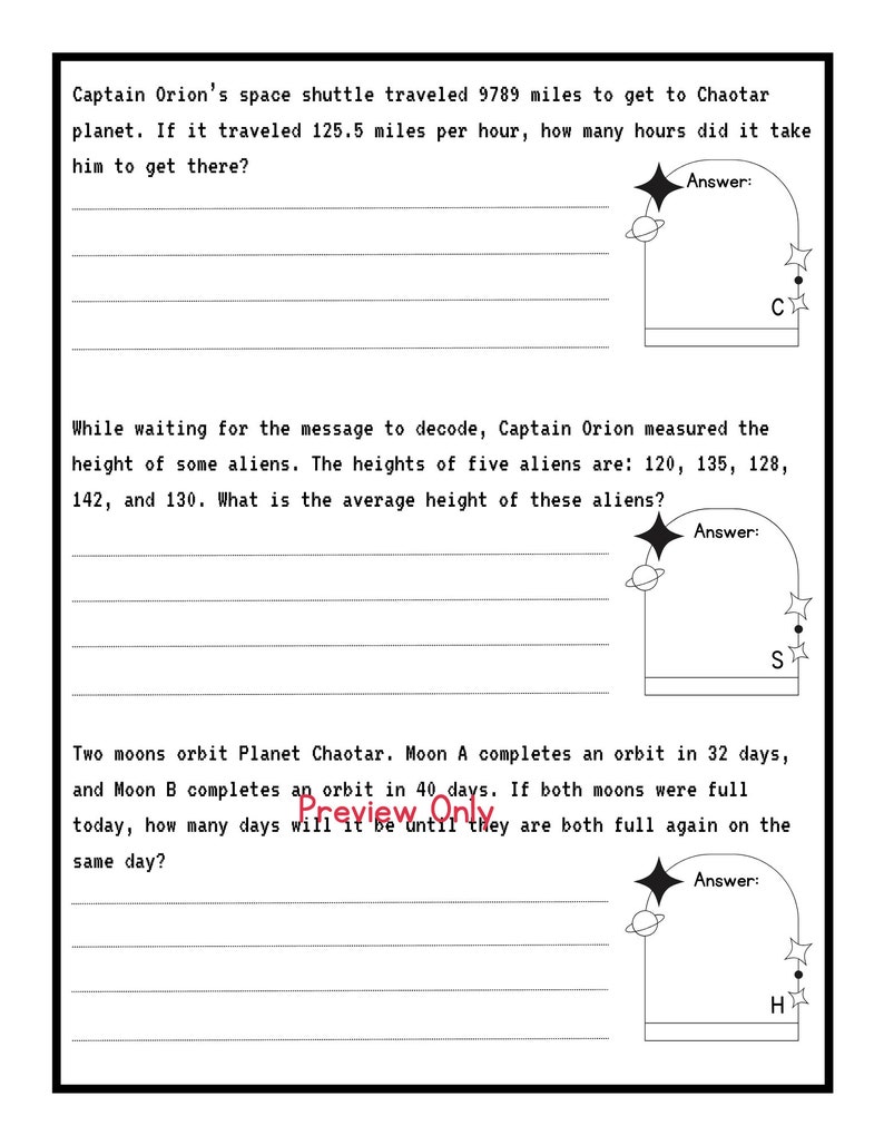 Chaos in Space: Math Adventure Worksheet for Grades 5-6 - Etsy