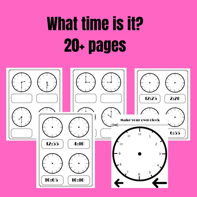 Interactive Telling Time Worksheets for Kids 20 Pages of Clock Fun - Etsy