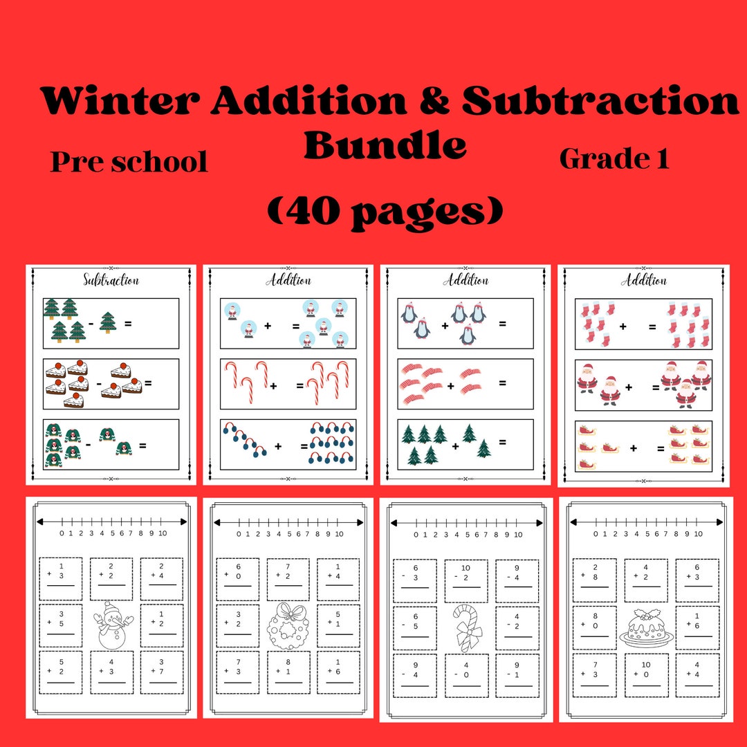 Winter Addition and Subtraction Bundle Pre-k and Grade 1 - Etsy