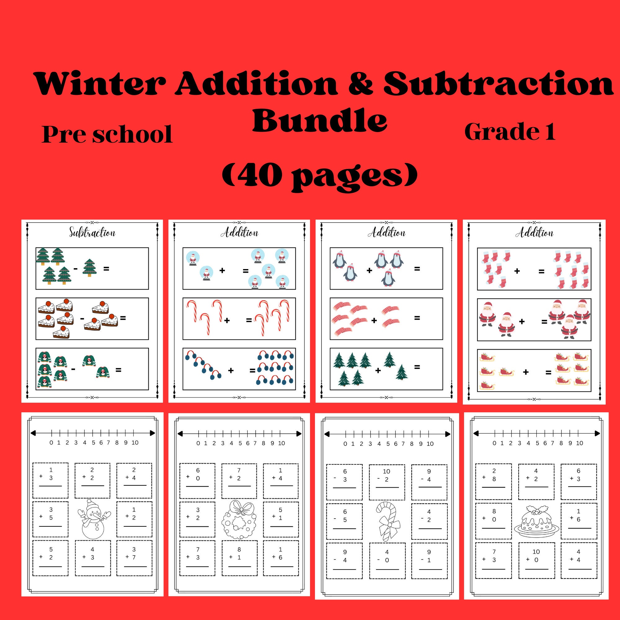 Winter Addition and Subtraction Bundle Pre-k and Grade 1 - Etsy
