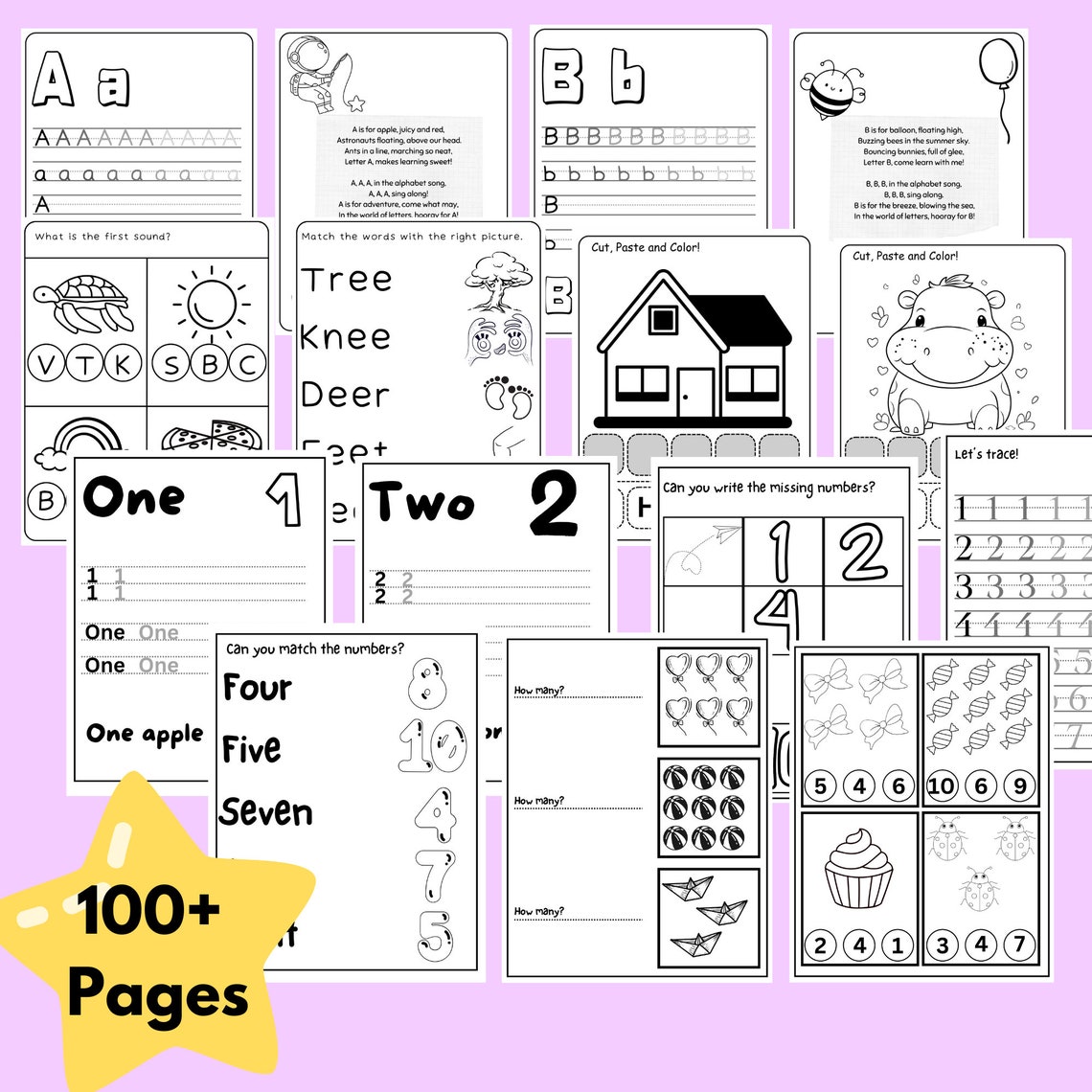 Printable Math & Literacy Bundle | Pre-k , Grade 1 Numbers and Alphabet ...