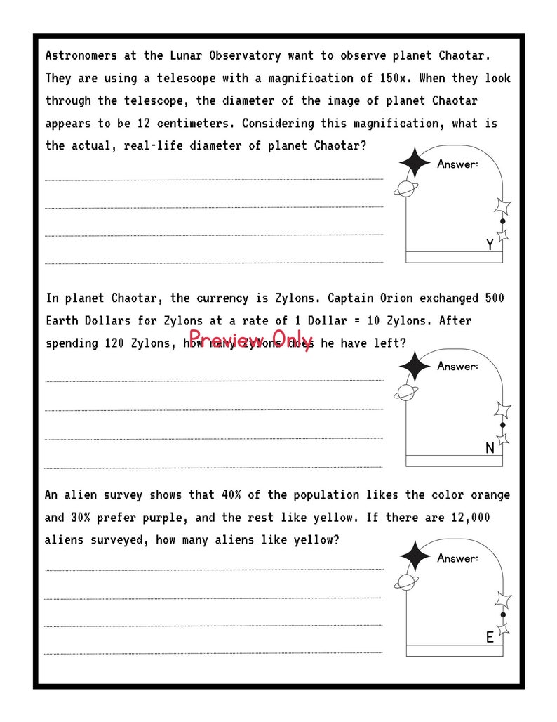 Chaos in Space: Math Adventure Worksheet for Grades 5-6 - Etsy