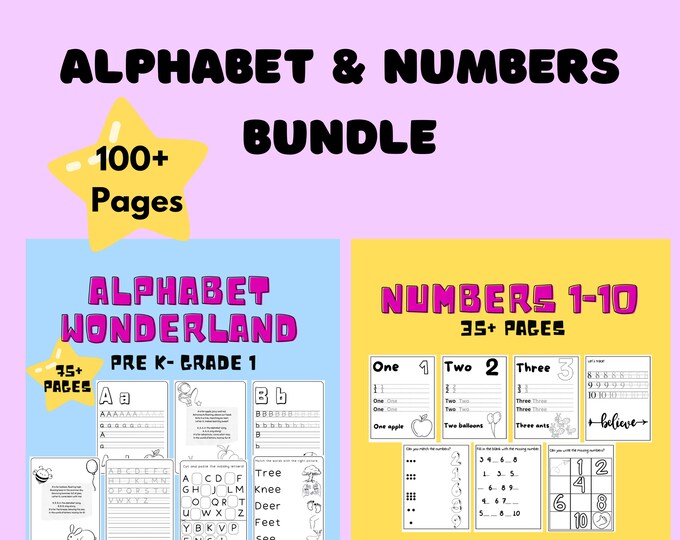 Printable Math & Literacy Bundle | Pre-k , Grade 1 Numbers and Alphabet ...