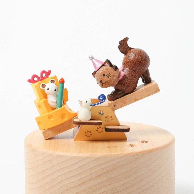 Personalized Cat & Mouse Music Box, Custom Name Wooden Music Box ...