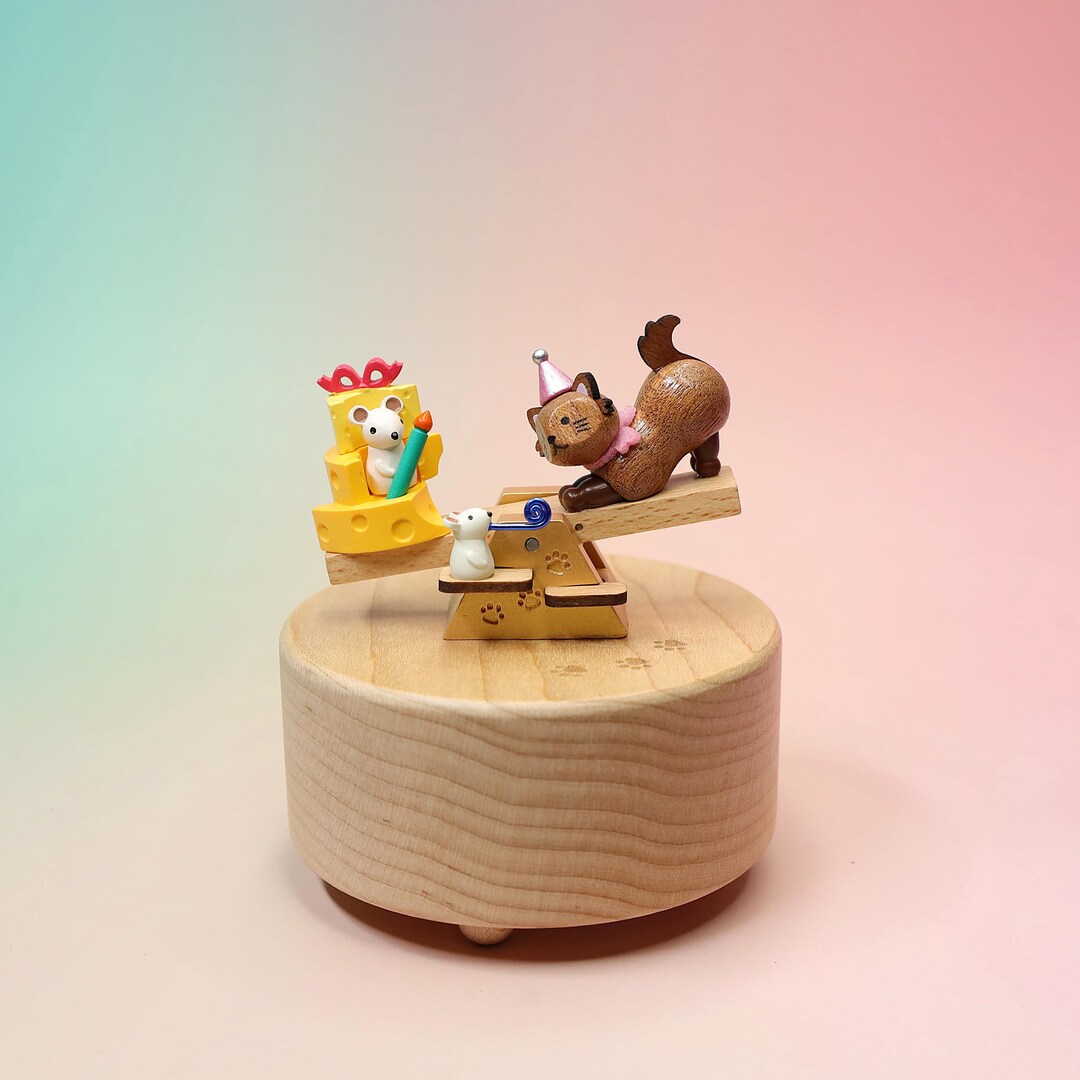 Personalized Cat & Mouse Music Box, Custom Name Wooden Music Box ...
