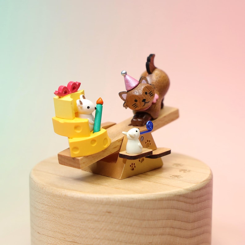 Personalized Cat & Mouse Music Box, Custom Name Wooden Music Box ...