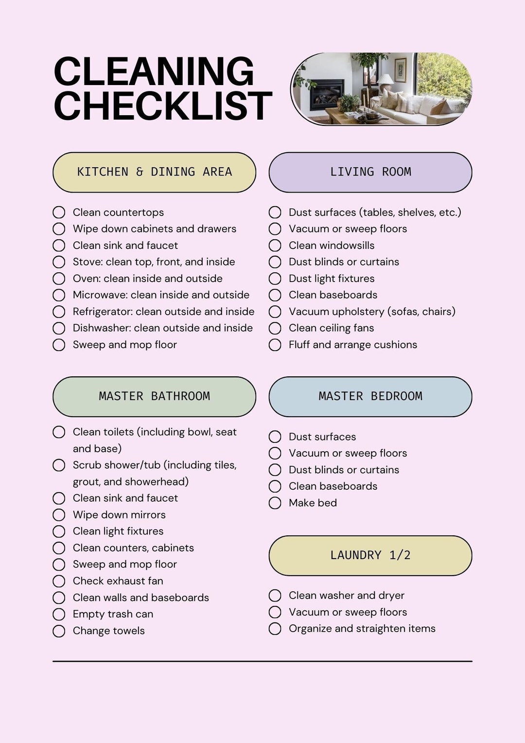Detailed and Fancy Cleaning Checklist - Etsy
