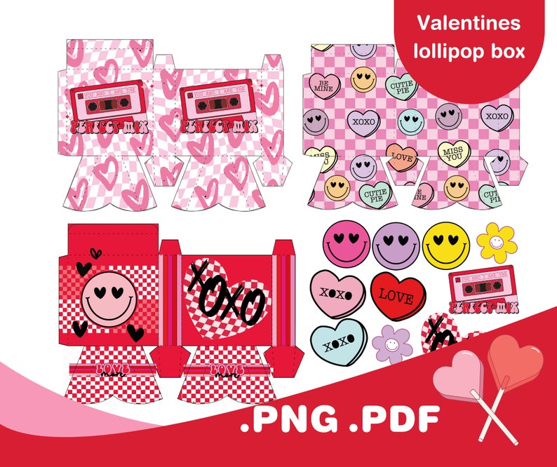 Lollipop Valentines Box Template - Etsy