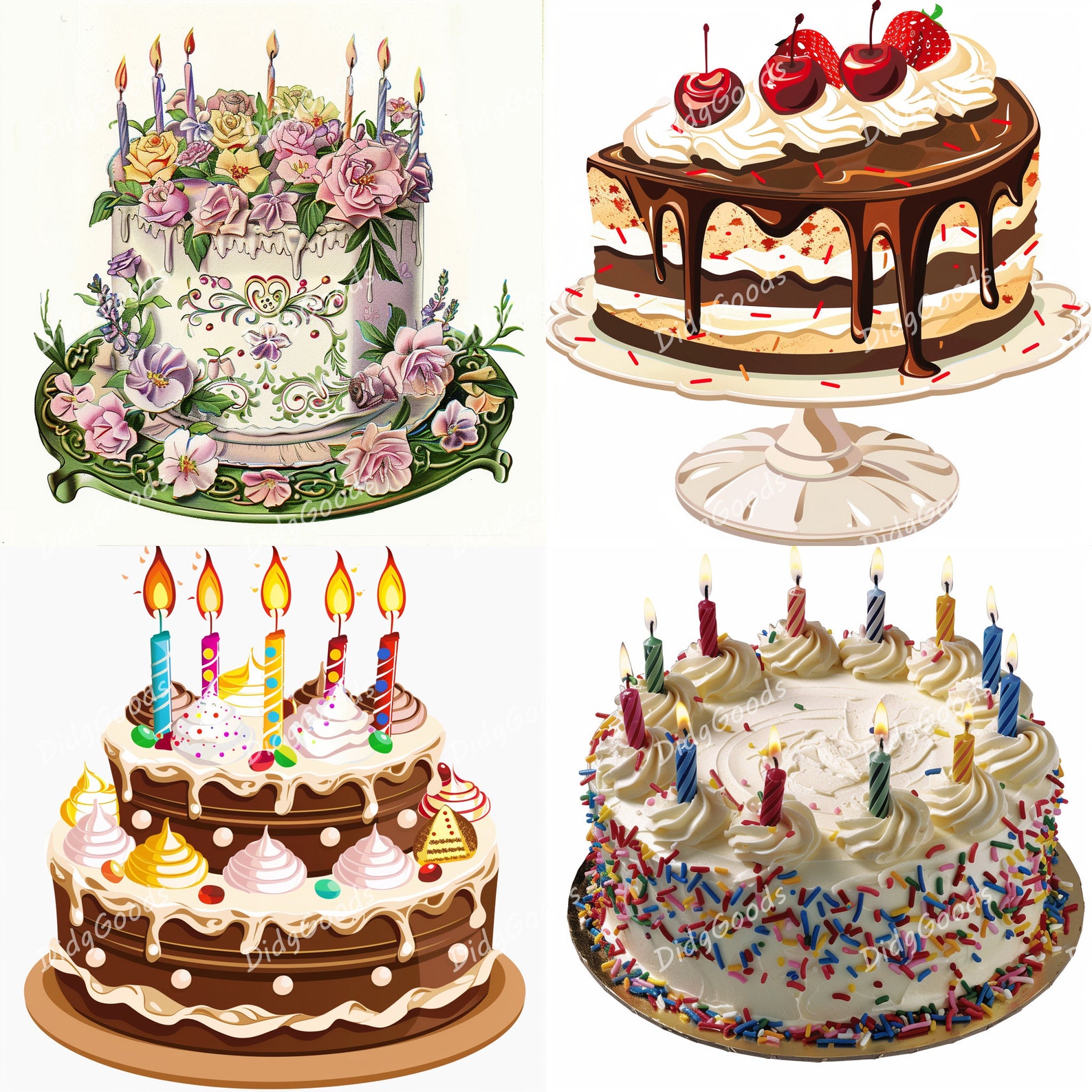 Birthday Cake Clipart Bundle For: Card Making, Printable Art 16 High ...