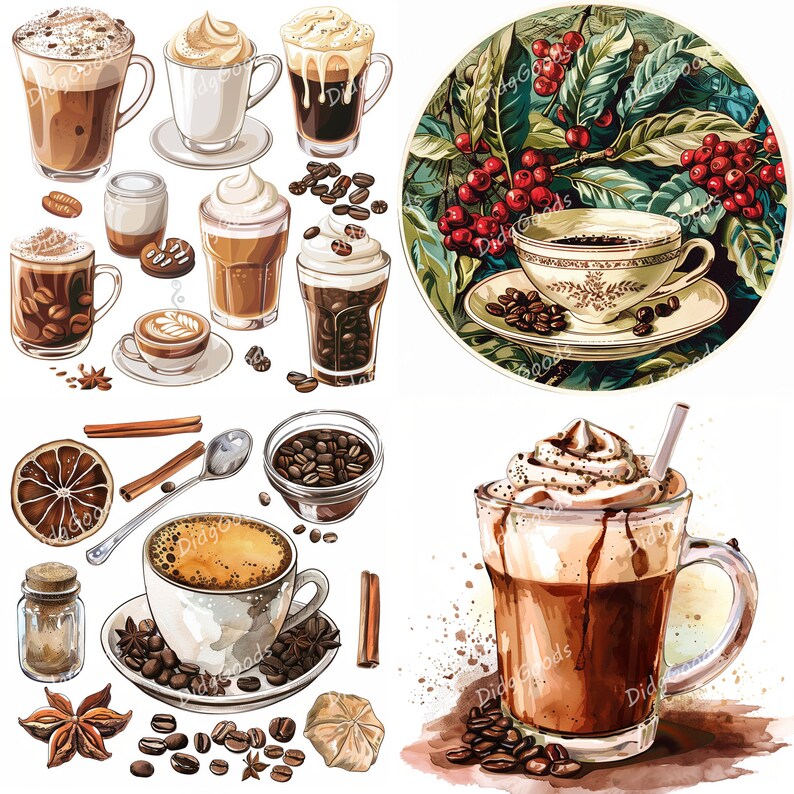 Cup of Coffee Clipart Bundle 20 High Quality Jpgs, 3200x3200 Pix, 300 ...