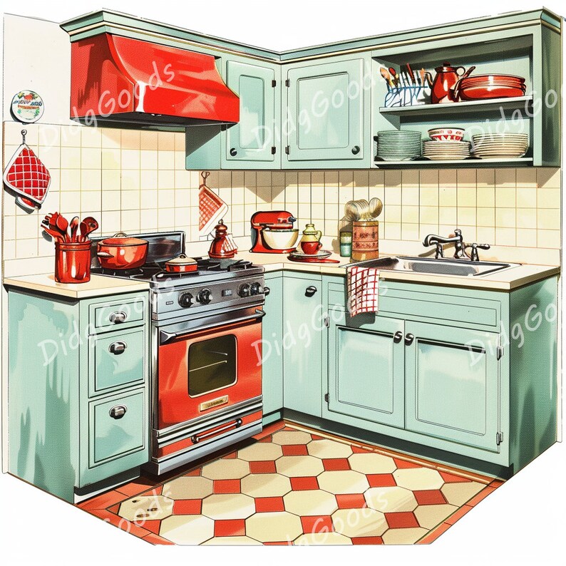 Vintage Kitchen Clipart Bundle 20 High Quality Jpgs 3000x3000 Pix, 300 ...