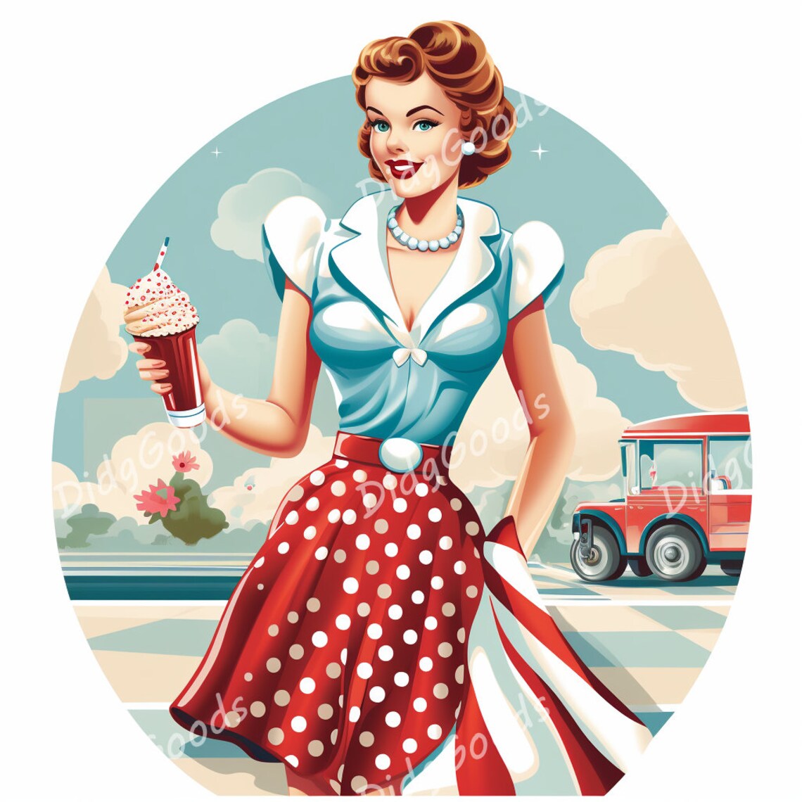 50s Girl Clipart Bundle, Retro Pin-up Illustration, Vintage Woman Art ...