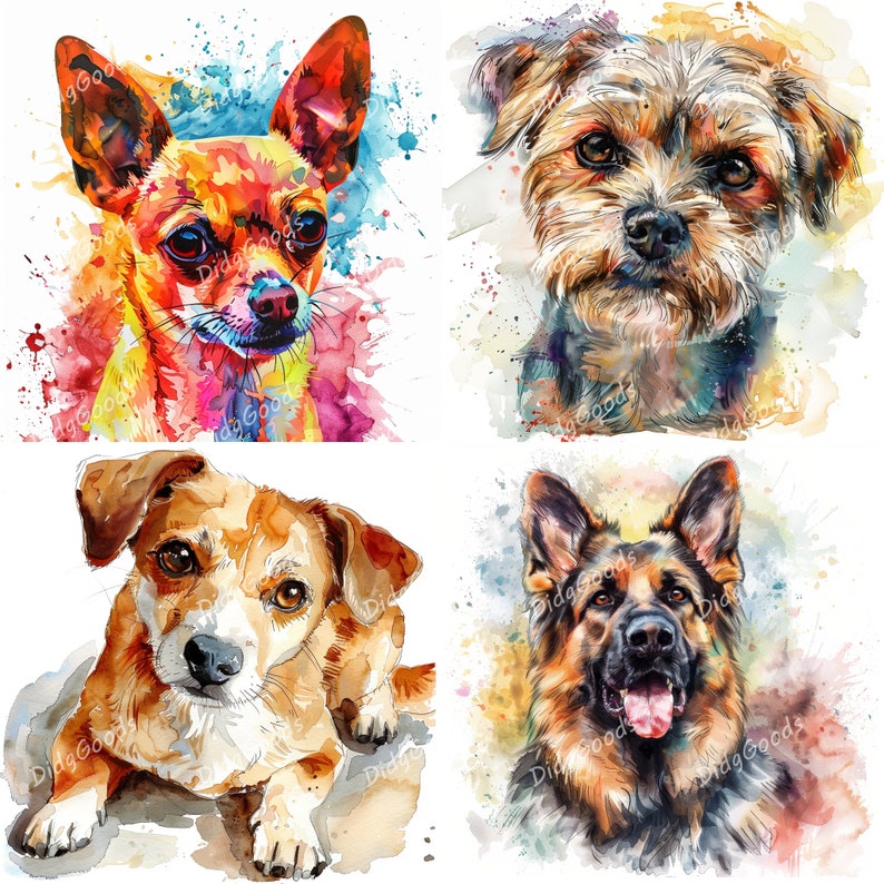 Cute Watercolor Dogs Clipart Bundle 24 High Quality Jpgs, Digital ...