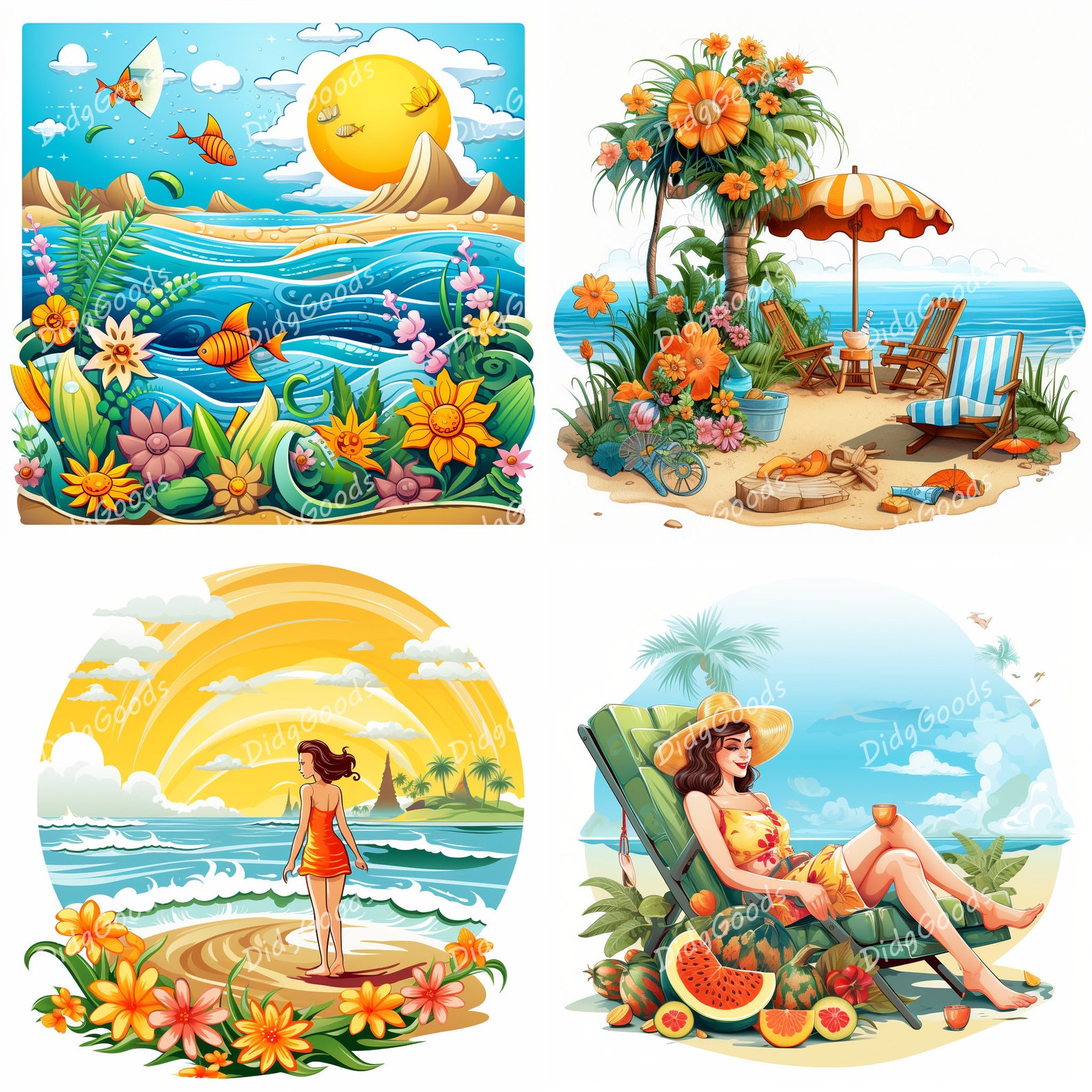 Summer Clipart Bundle 16 High Quality Jpgs, 4267x4267 Pix, 300 DPI ...