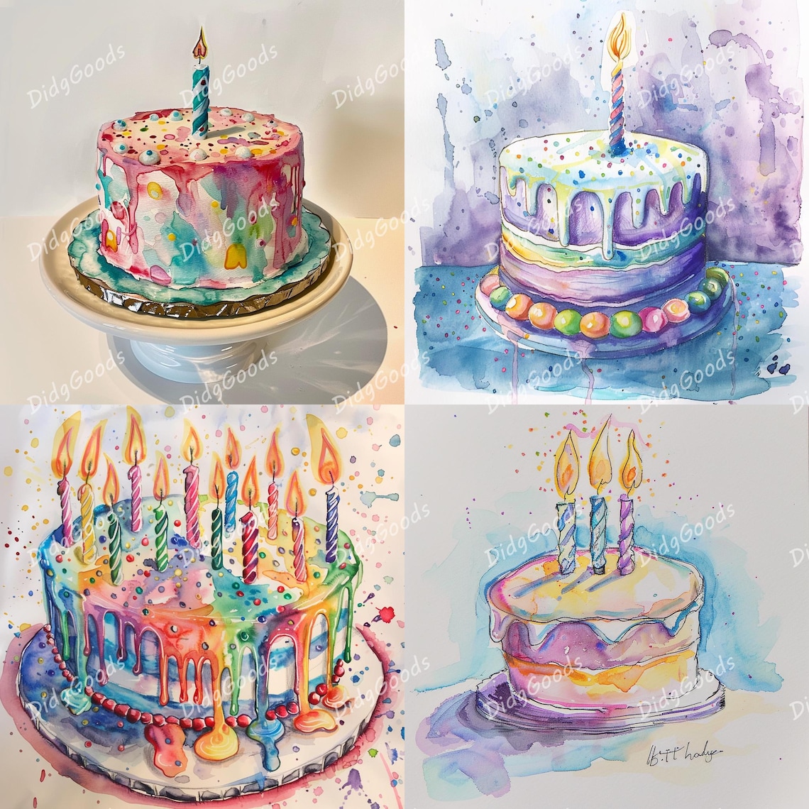 Watercolor Birthday Cake Clipart Bundle For: Card Making, Printable Art ...