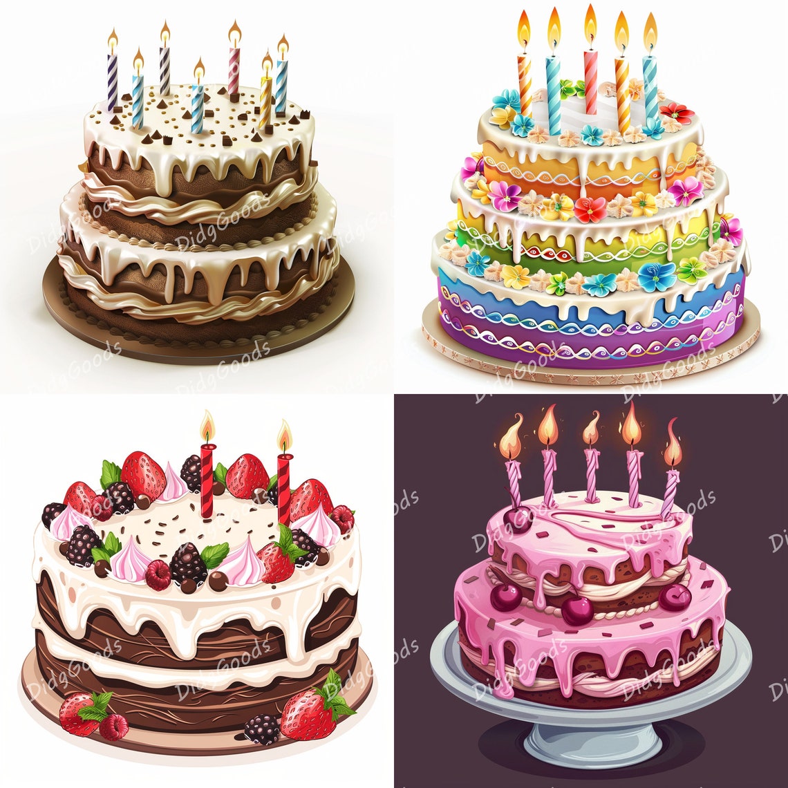 Birthday Cake Clipart Bundle For: Card Making, Printable Art 16 High ...