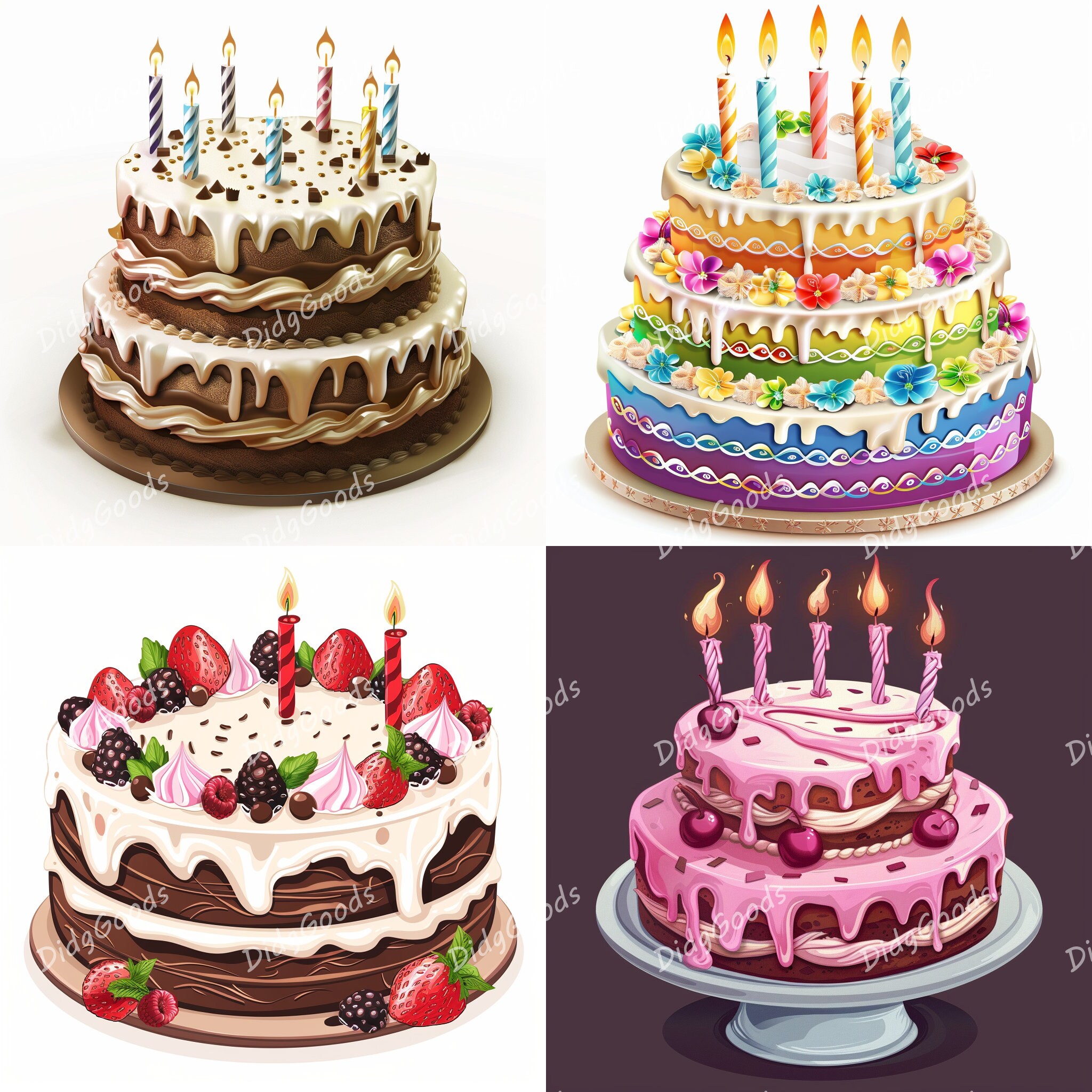 Birthday Cake Clipart Bundle For: Card Making, Printable Art 16 High ...