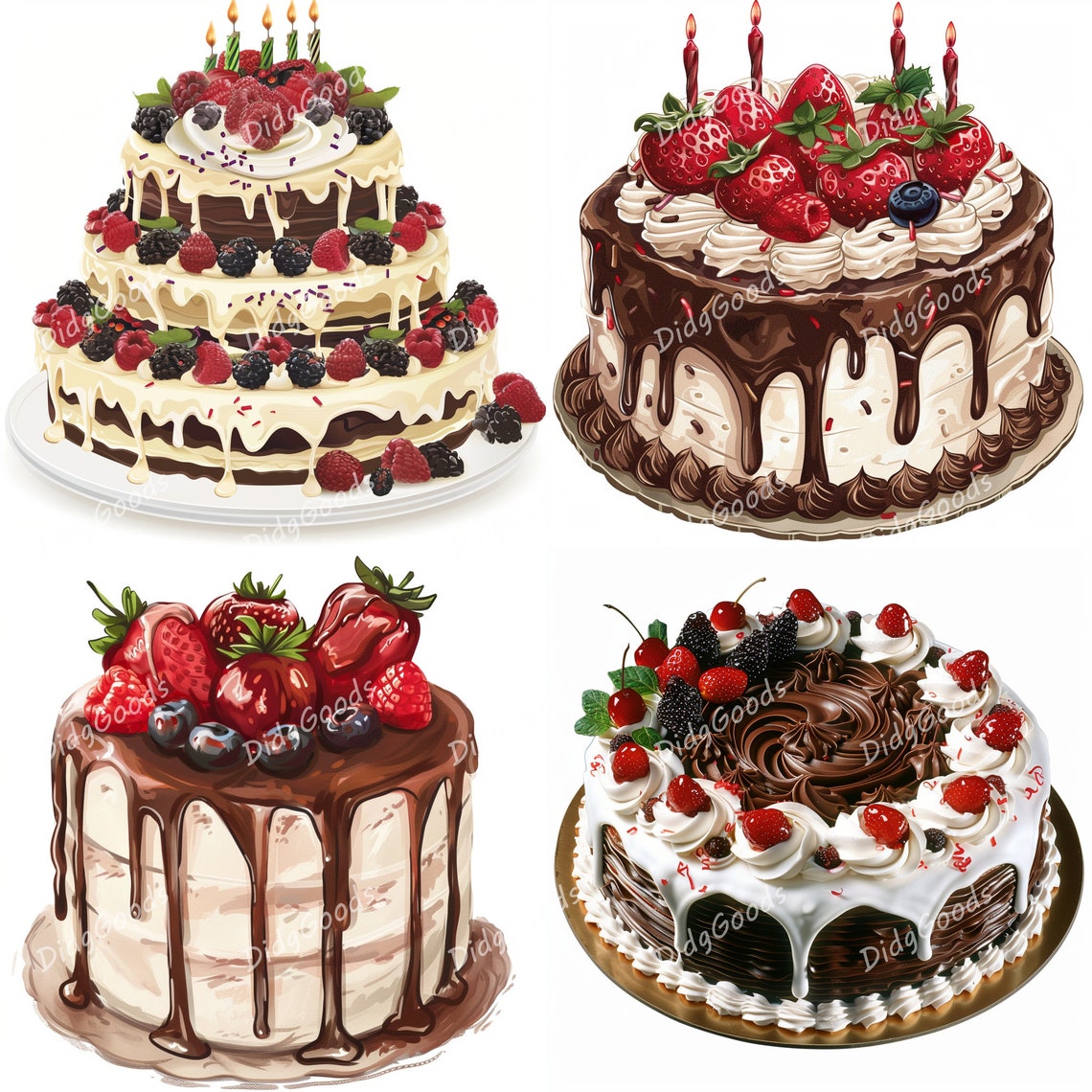 Birthday Cake Clipart Bundle For: Card Making, Printable Art 16 High ...