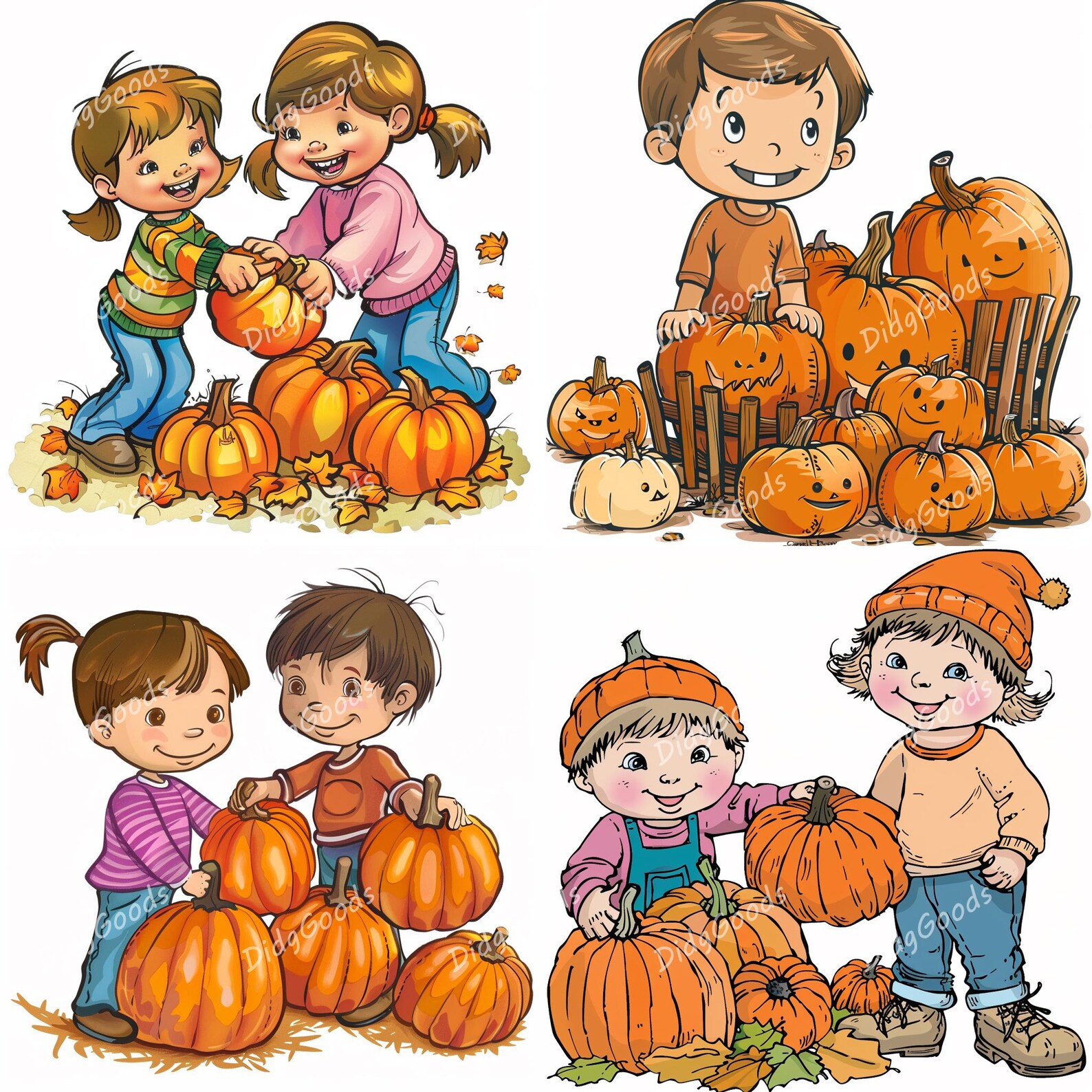 Kids and Pumpkin Clipart Bundle 20 High Quality Jpgs, 300 DPI, Digital ...