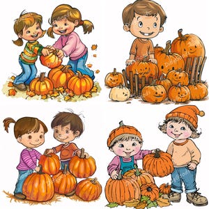 Kids and Pumpkin Clipart Bundle 20 High Quality Jpgs, 300 DPI, Digital ...